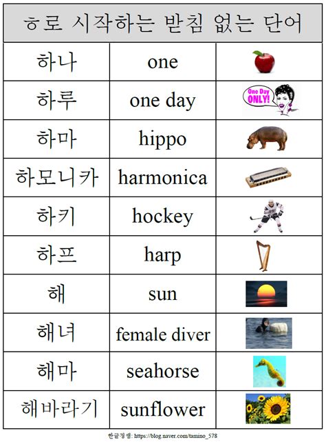 [받침 없는 단어]ㅎ로 시작하는 받침 없는 단어 Words Without A Final Consonant Starting With ㅎ 네이버 블로그