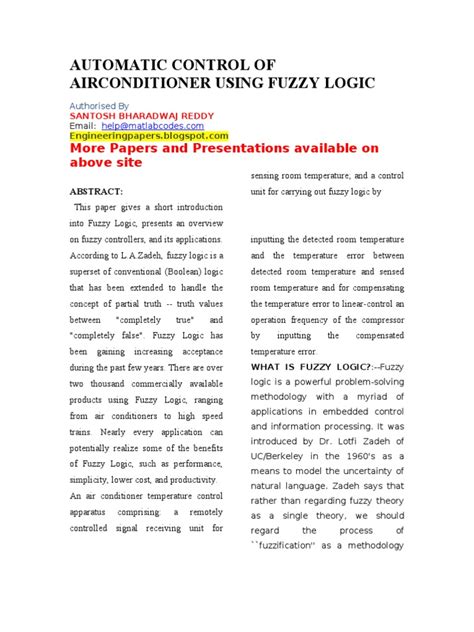 automatic control of airconditioner using fuzzy logic pdf fuzzy
