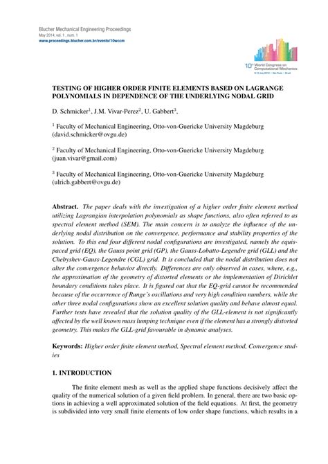 Pdf Testing Of Higher Order Finite Elements Based On Lagrange Polynomials In Dependence Of The