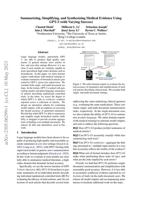 Pdf Summarizing Simplifying And Synthesizing Medical Evidence Using Gpt 3 With Varying Success