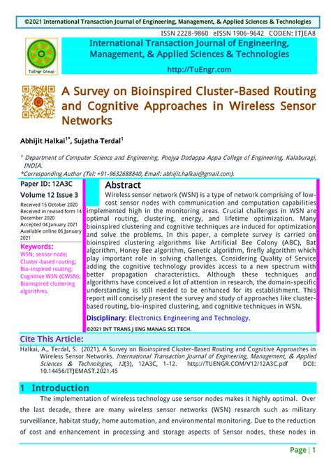 Pdf A Survey On Bioinspired Cluster Based Routing And Cognitive Approaches In Wireless Sensor