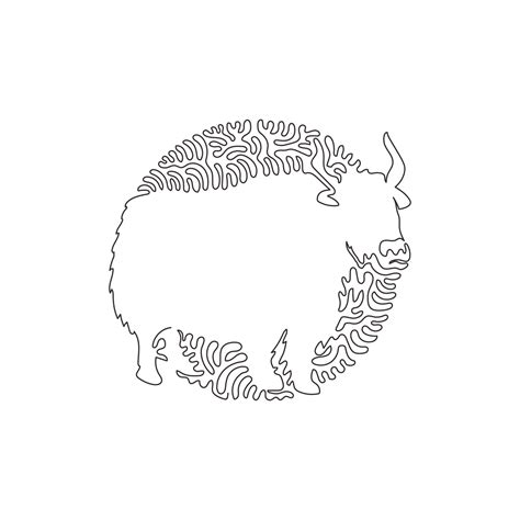 Single Swirl Continuous Line Drawing Of Adorable Yak Abstract Art Continuous Line Draw Graphic