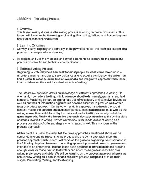 Technical Writing Lesson 4 Lesson 4 The Writing Process Overview