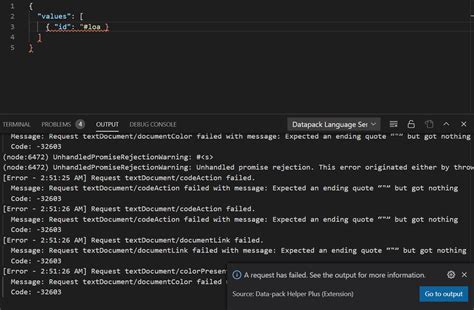 Removing The Ending Quote Of A Json String And Asking For Completion Spams The Log With Errors
