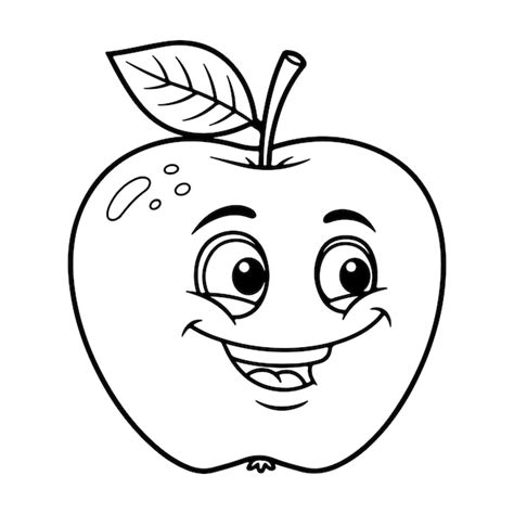 사과 재미있는 분노 색칠 페이지 검은 선 터 일러스트 클리파트 과일 음식 로고 스티커 프리미엄 벡터