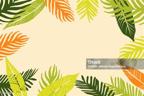 여름 꽃 프레임 녹색 배경 야자수 Monstera 잎 나뭇 가지 공간을 복사합니다 여름 파티 포스터 전단지 웹 Baner 초대장 디자인에 대 한 벡터 수평 개념 개념에 대한