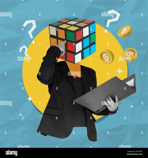 Business Person With A Rubik Cube Head For Problem Solving And