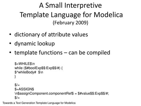 Ppt Towards A Text Generation Template Language For Modelica Powerpoint Presentation Id6237466