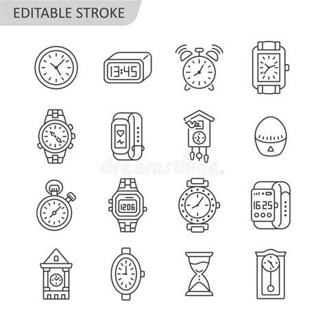 Clock Line Icon Set Time Measuring Symbol Vector Collection With Clock Wrist Watch Hourglass