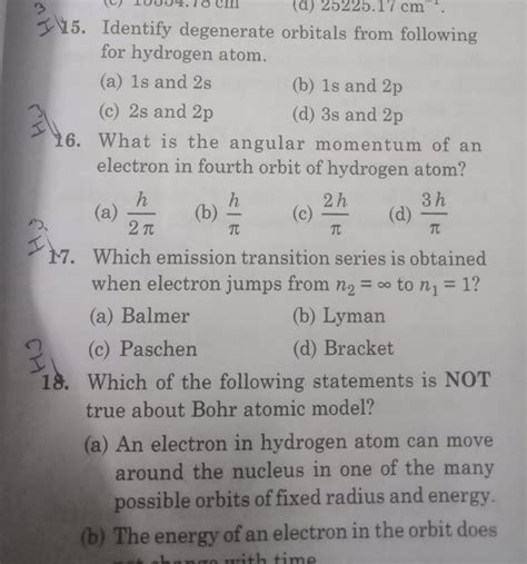 15 Identify Degenerate Orbitals From Following For Hydrogen Atom A 1
