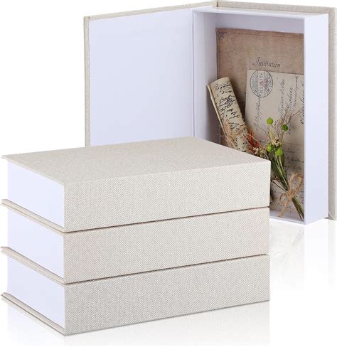 Tioncy 3 Pcs Fake Book Box Neutral Linen Book Box