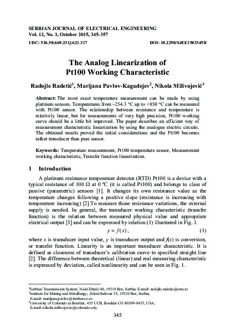 Pdf The Analog Linearization Of Pt100 Working Characteristic Pdf The Analog Linearization Of Pt100 Working Characteristic