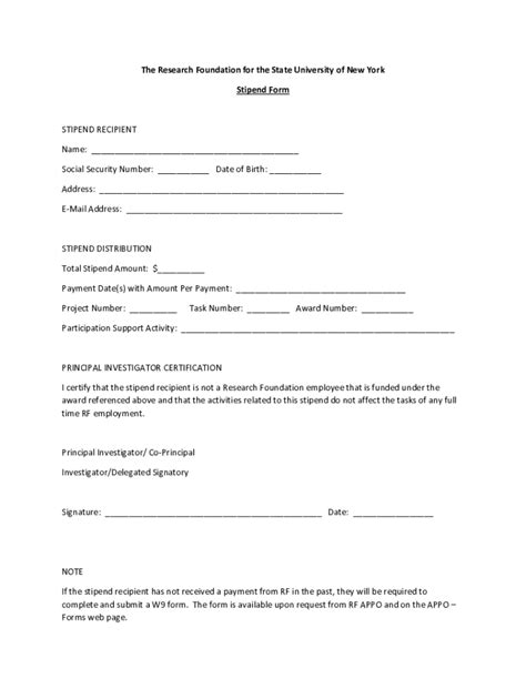 Fillable Online Stipend Form For Research Foundation Fax Email Print