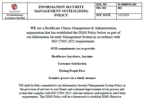 Isms Policy International Assistance