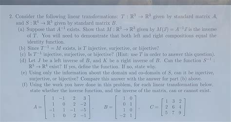 solved 2 consider the following linear transformations