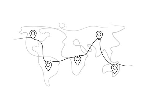 Premium Vector Location Pointers On World Map One Line Drawing