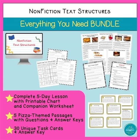 Nonfiction Text Structures Bundle Lesson Task Cards Reading Passages