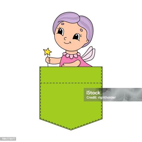 귀여운 캐릭터에 셔츠 포켓 다채로운 벡터 일러스트레이션입니다 만화 스타일입니다 흰색 배경에 격리 디자인 요소입니다 셔츠 서적 스티커 카드 포스터용 템플릿 0명에 대한 스톡