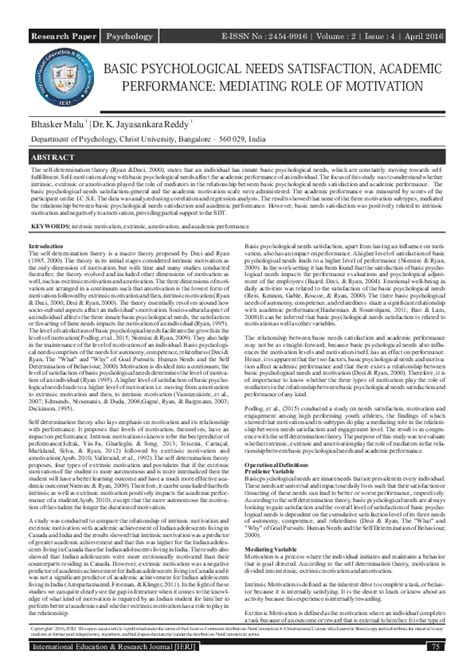 Pdf Basic Psychological Needs Satisfaction Academic Performance Mediating Role Of Motivation