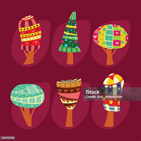 Set Pohon Kartun Ilustrasi Stok Unduh Gambar Sekarang Alam Dekorasi Objek Buatan Elemen