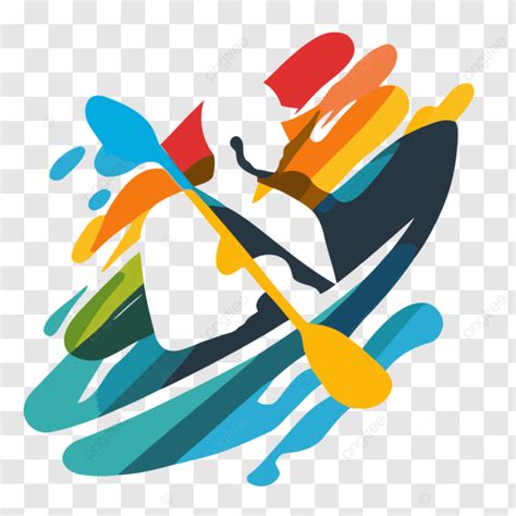 카약을 타는 남자가 그려진 무지개 색깔의 로고 벡터 흰색 배경에 카약의 단순한 다채로운 아이콘 그림자 없음 작은 프레임 중앙 Png 일러스트 및 벡터 에 대한 무료