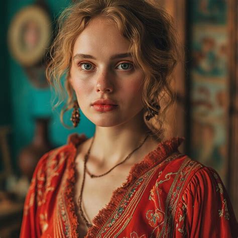 Premium Photo Stylish Beautiful Woman In Boho Style Outfit