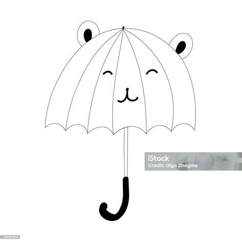 귀 윤곽선 스케치가있는 아이들의 재미있는 우산 흰색 배경에 고립 된 귀여운 우산 윤곽선 흑백 우산 0명에 대한 스톡 벡터 아트 및 기타 이미지 Istock