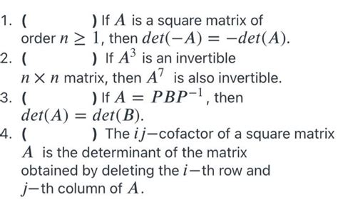 Solved 1 If A Is A Square Matrix Of Order N 1 Then