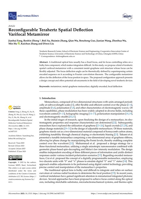 pdf reconfigurable terahertz spatial deflection varifocal metamirror