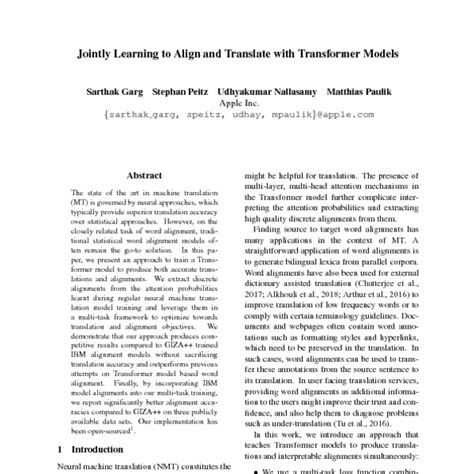 Jointly Learning To Align And Translate With Transformer Models Acl Anthology