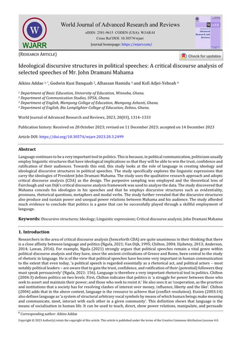 Pdf Ideological Discursive Structures In Political Speeches A