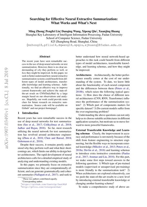 Searching For Effective Neural Extractive Summarization What Works And Whats Next Deepai