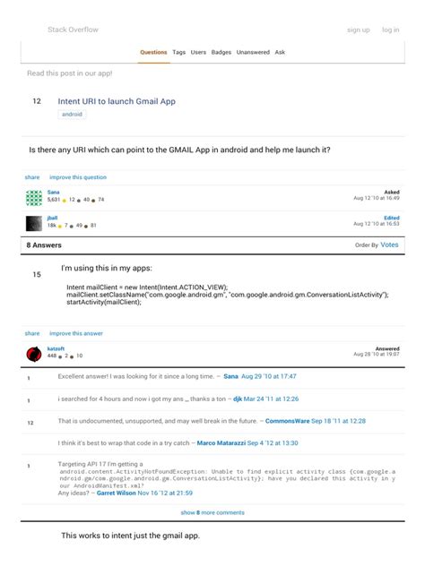 Intent Uri To Launch Gmail App Stack Overflow Pdf Pdf Gmail