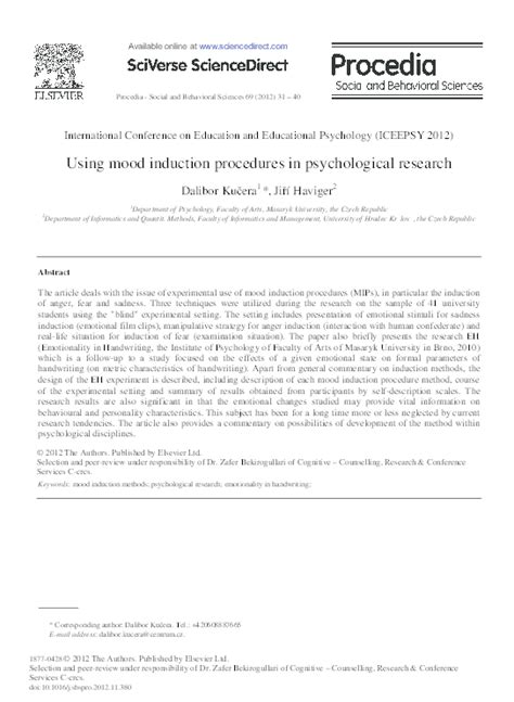 Pdf Using Mood Induction Procedures In Psychological Research