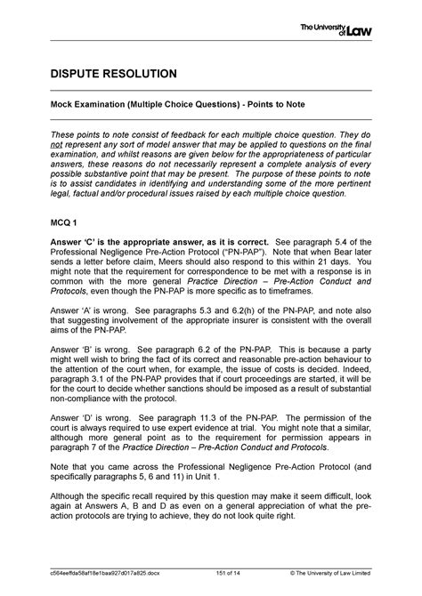 2223 Dis Ce02 Mock Assessment Points To Note DISPUTE RESOLUTION Mock Examination Multiple