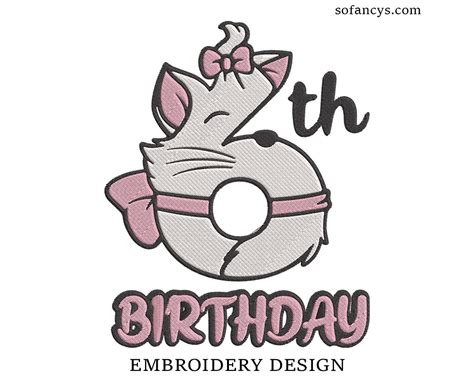 6th Birthday Cat Embroidery Designs