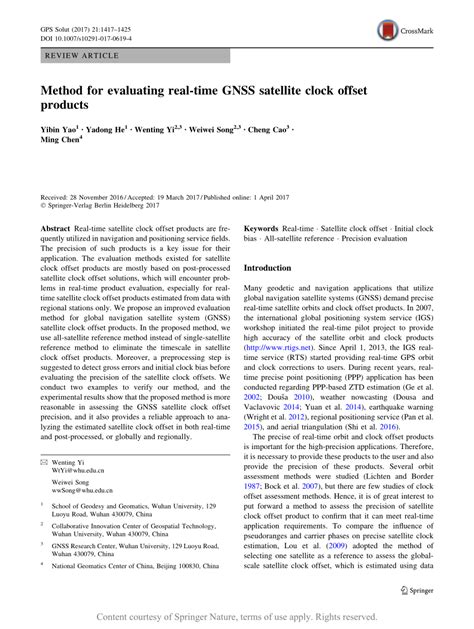 Method For Evaluating Real Time Gnss Satellite Clock Offset Products Request Pdf
