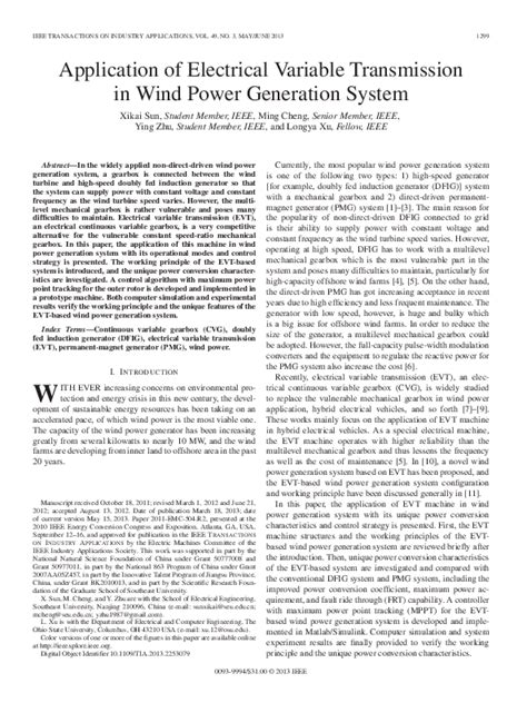 pdf application of electrical variable transmission in wind power