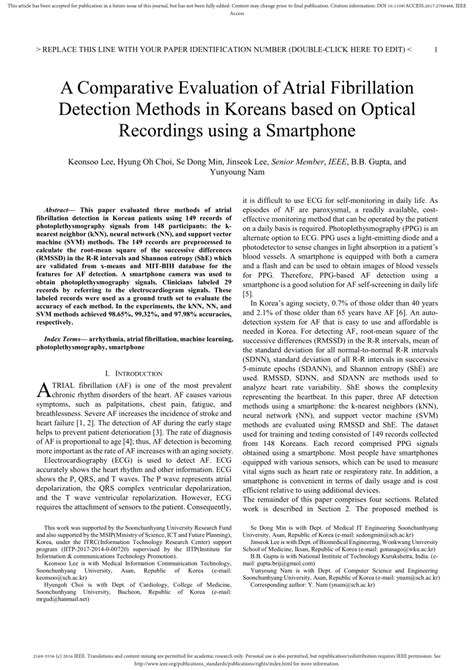 Pdf A Comparative Evaluation Of Atrial Fibrillation Detection Methods