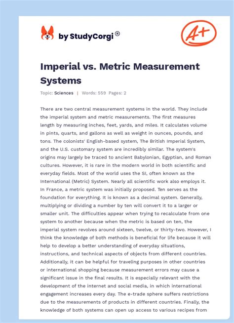 imperial vs metric measurement systems free essay example