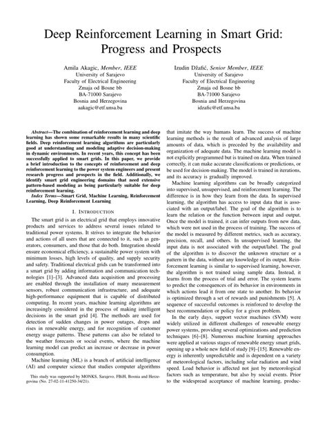 Pdf Deep Reinforcement Learning In Smart Grid Progress And Prospects