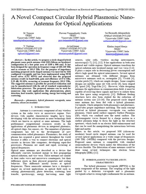 A Novel Compact Circular Hybrid Plasmonic Nano Antenna For Optical Applications Pdf Plasmon