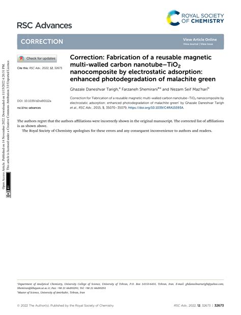 Pdf Correction Fabrication Of A Reusable Magnetic Multi Walled
