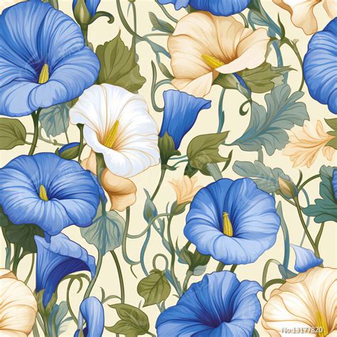 手绘蓝色花朵四方连续图