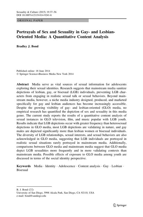 Pdf Portrayals Of Sex And Sexuality In Gay And Lesbian Oriented Media A Quantitative Content