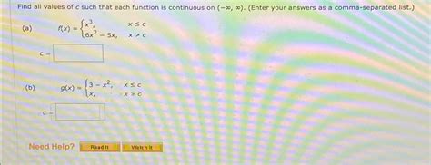 Solved Find All Values Of C Such That Each Function Is Chegg Com