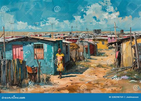 Colourful South African Art With Township Village Culture Depicting