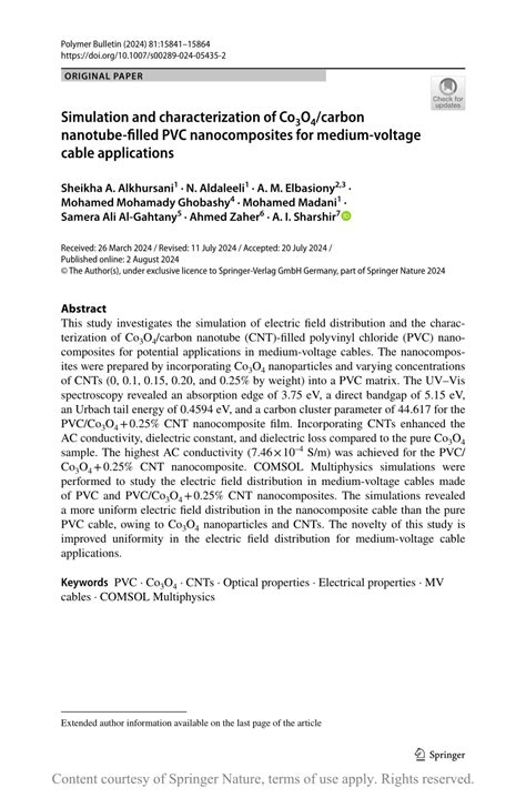 Simulation And Characterization Of Co3o4carbon Nanotube Filled Pvc Nanocomposites For Medium