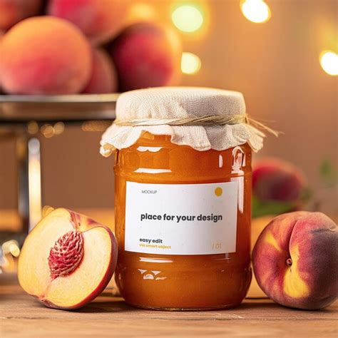 Premium Psd Home Made Peach Jam Jelly Jar Label Mockup 03 Gerenative Ai