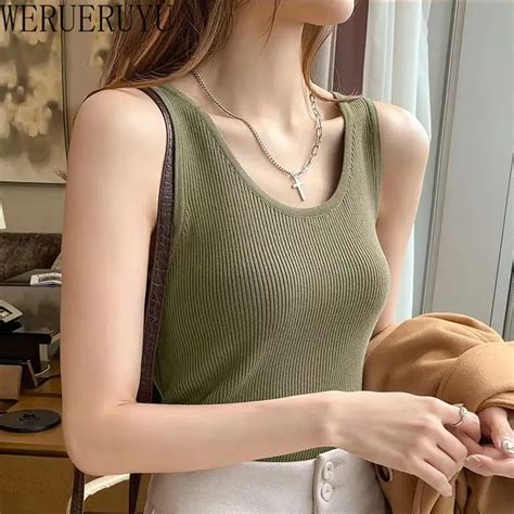 여성용 캐주얼 화이트 니트 조끼 코르셋 탑 한국 패션 의류 하라주쿠 스트리트웨어 민소매 탱크 탑 2023 여름 Aliexpress